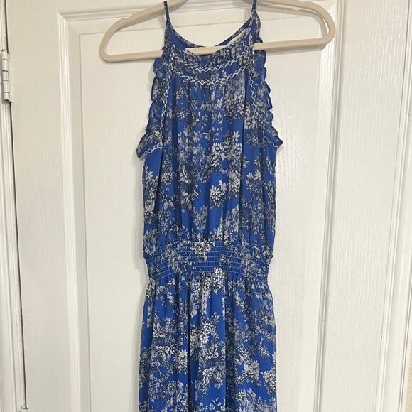 Max Studio | Dresses | Max Studio Blue Floral Halter Top Maxi Dress ...